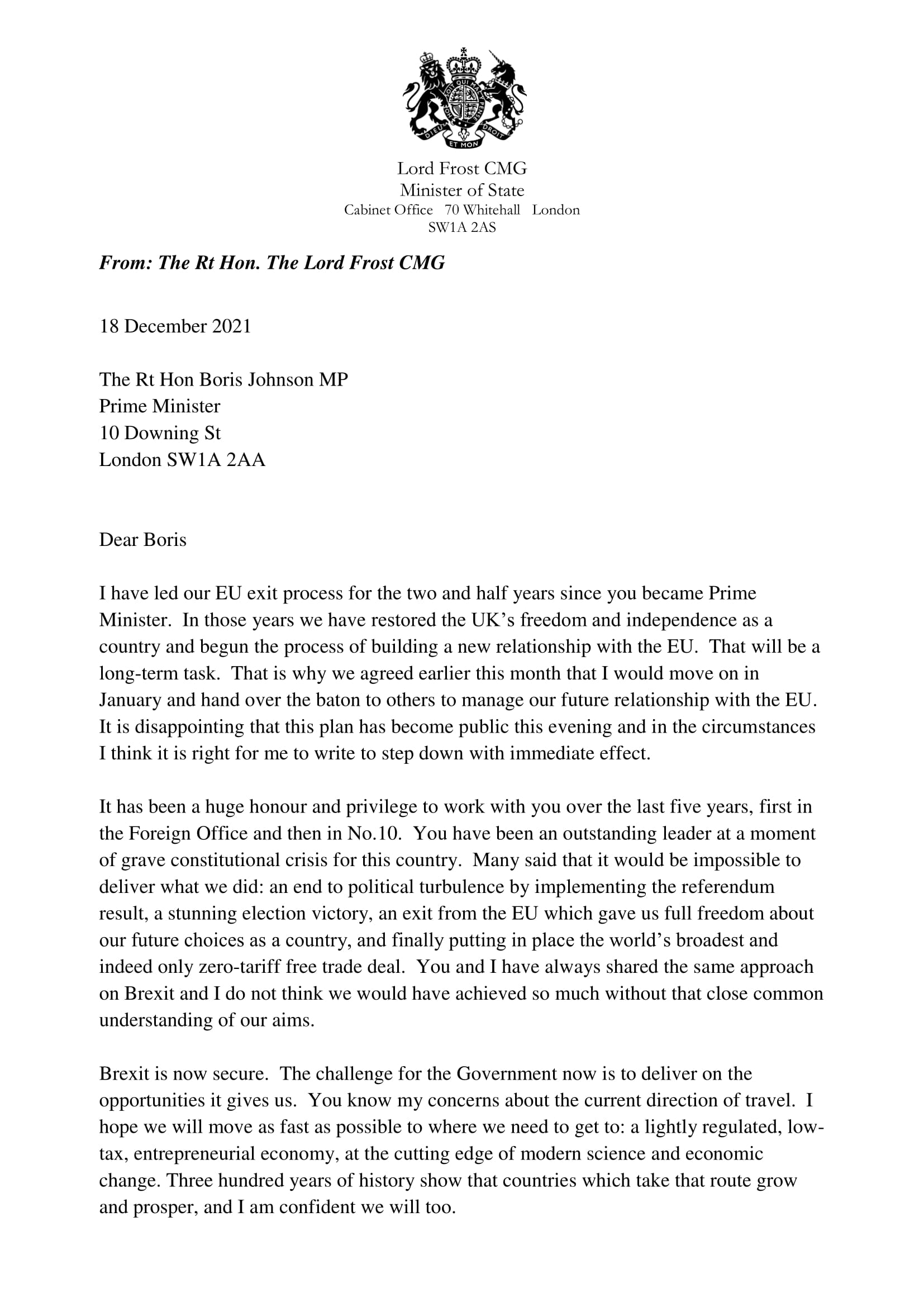 Lord Frosts Resignation Is A Brutal Blow To Boris Johnson The Spectator